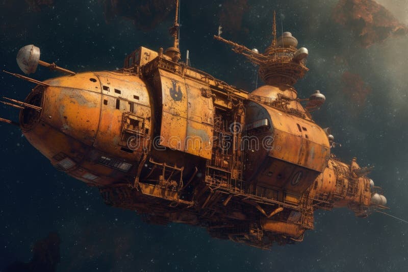 Close-up of Rusted Spacecraft Exterior Floating in Space Stock Photo ...