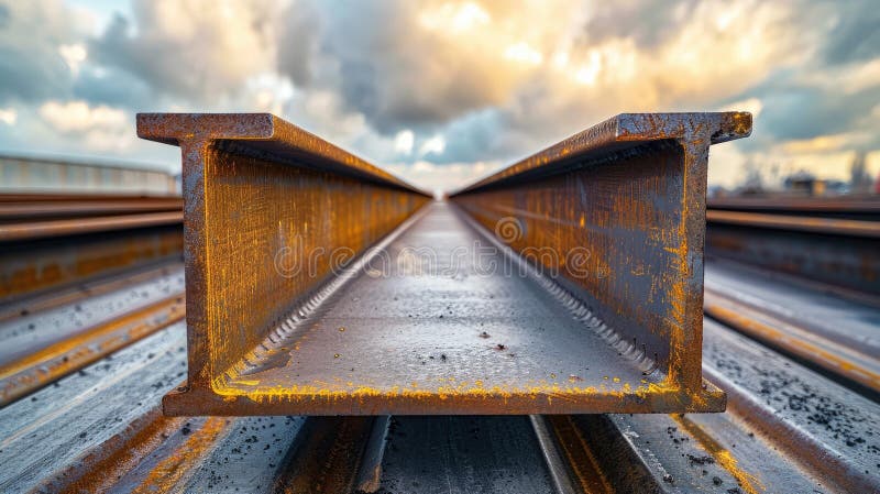 Close-up of a Rusted Steel Beam Under a Cloudy Sky, Highlighting ...