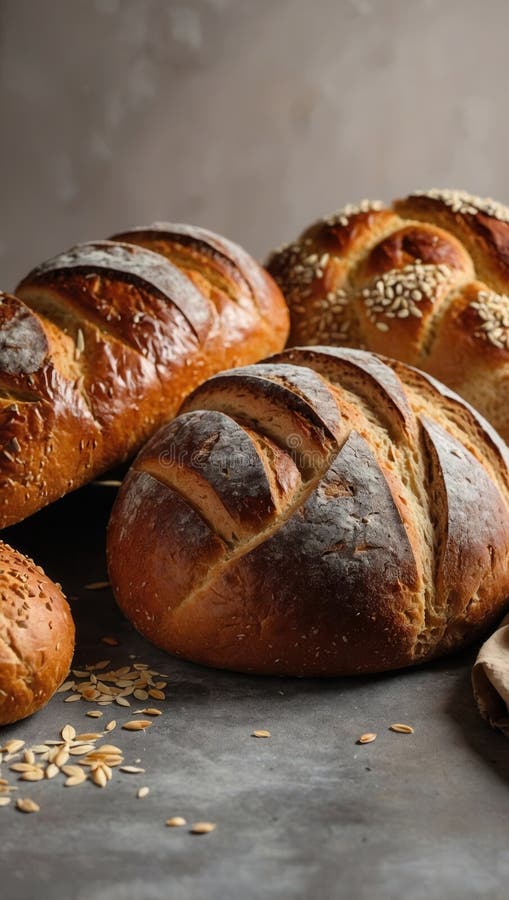 Close-up of Rustic Artisan Loaves of Bread with Detailed Textures and ...