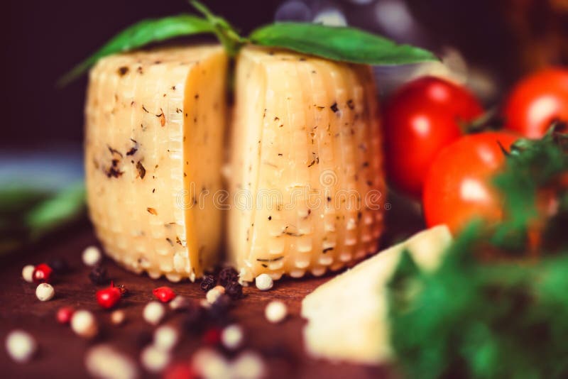 Rustic Cheese with Herbs, Pepper and Vegetables Stock Image - Image of ...