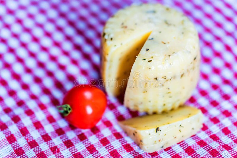 Rustic Cheese with Herbs and Tomatoes Stock Photo - Image of food ...