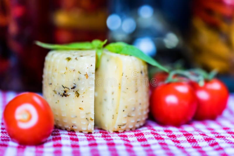 Rustic Cheese with Herbs and Tomatoes Stock Photo - Image of cooking ...