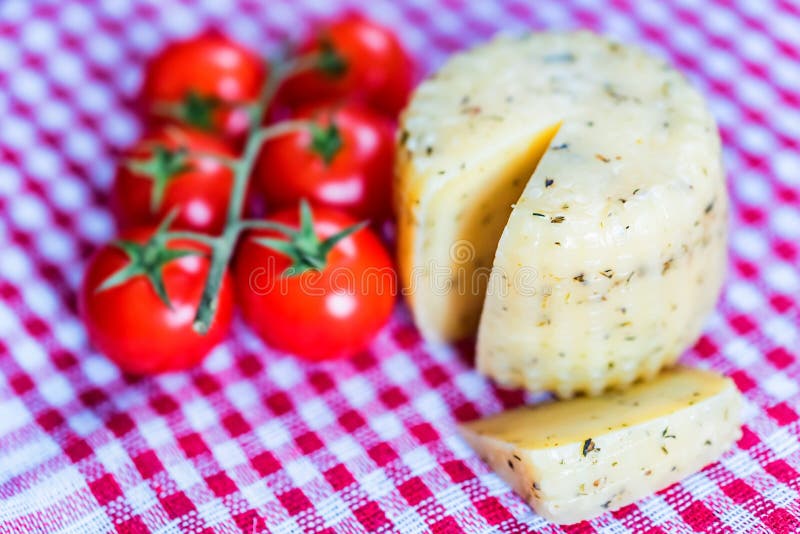 Rustic Cheese with Herbs and Tomatoes Stock Photo - Image of dinner ...