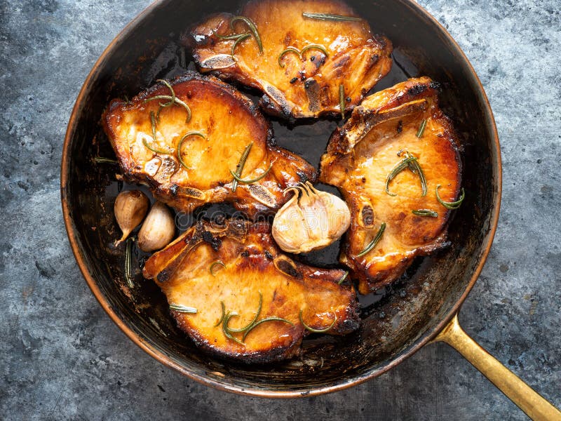 Rustic Pan Fried Pork Chops Stock Photo - Image of steak, chop: 120881776