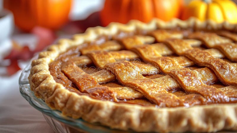A Close-up of a Rustic Pumpkin Pie with a Golden Flaky Stock ...