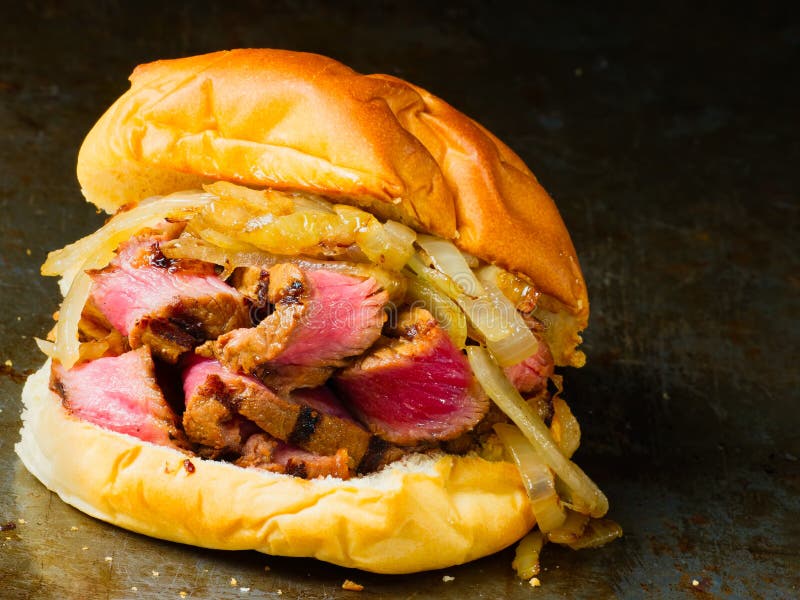 Rustic Steak Sandwich with Onions Stock Photo - Image of beef ...