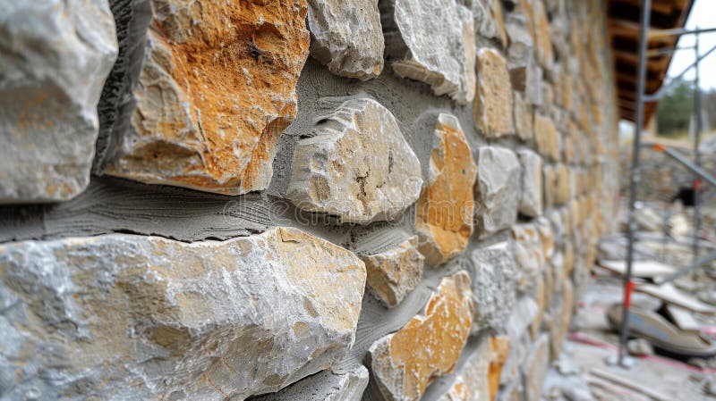 Close-up of a Rustic Stone Wall Under Construction. Stock Photo - Image ...