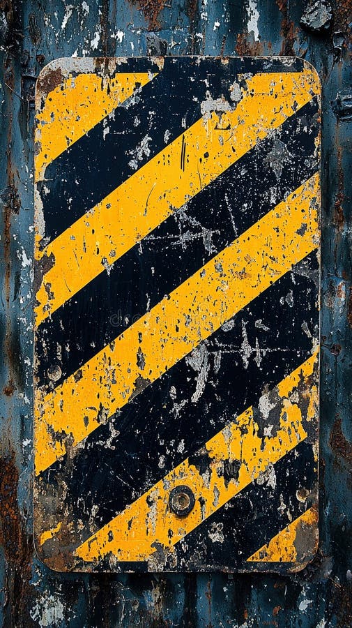 Weathered Hazard Sign with Diagonal Yellow and Black Stripes Stock ...