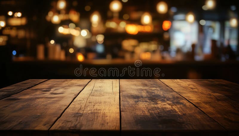 Close-Up of a Rustic Wooden Tabletop with a Blurred Background of a ...