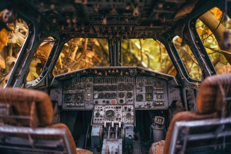 Close-up of a Rusting Airplane Cockpit in Graveyard Stock Illustration ...