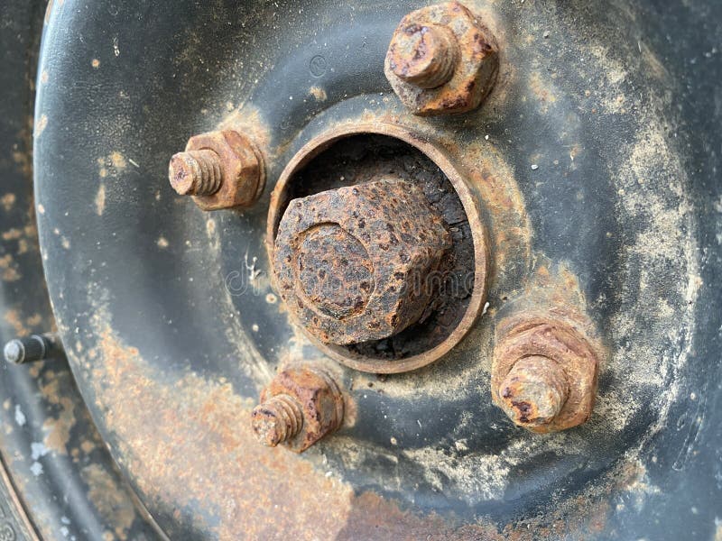 Rusty Bolt and Nut on Iron Wheel Stock Image - Image of steel, outdoor ...