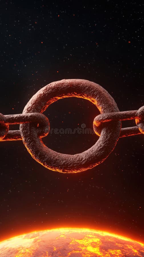 A Close-up of a Rusty Chain Link Against a Cosmic Backdrop, Symbolizing ...