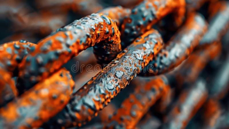 Close-up of a Rusty Chain Link, Behind a Weathered and Strong Metal ...