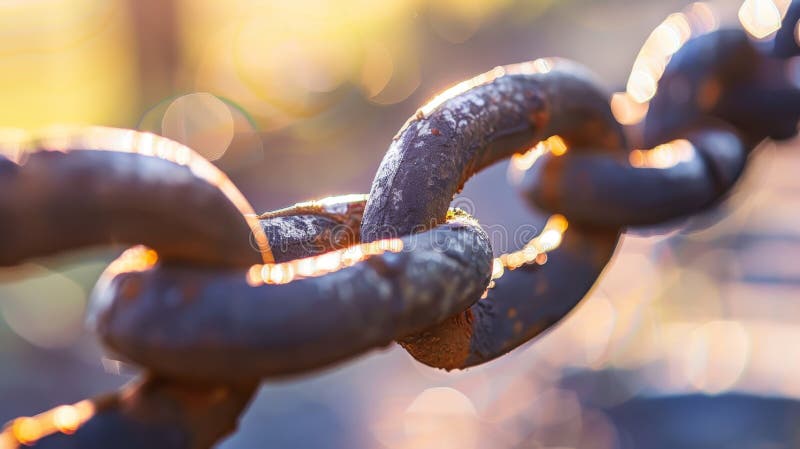 A Close-up of a Rusty Chain Link Thick and Metal, and it is Covered in ...