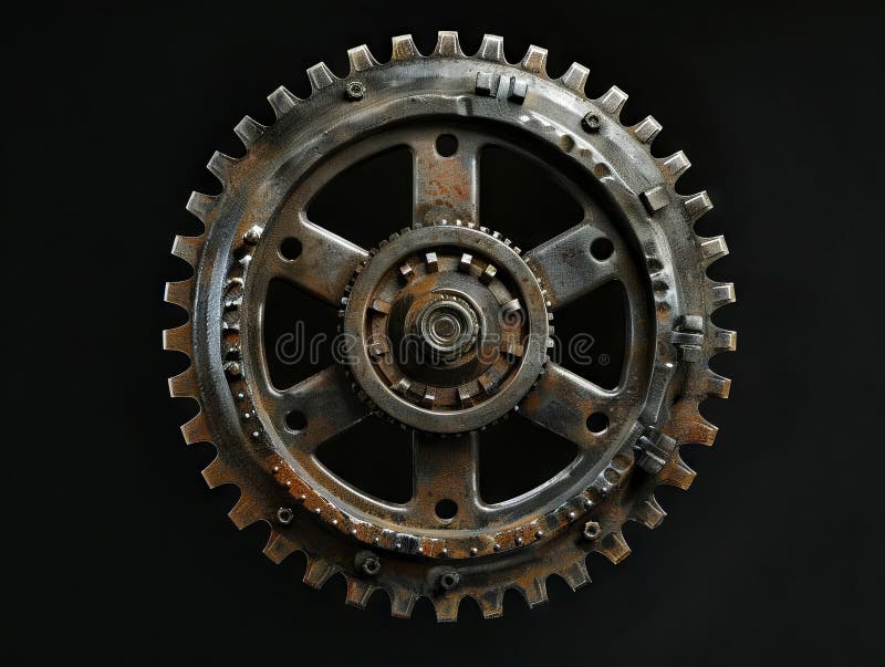 A Close Up of a Rusty Gear Wheel on a Black Background Stock Image ...