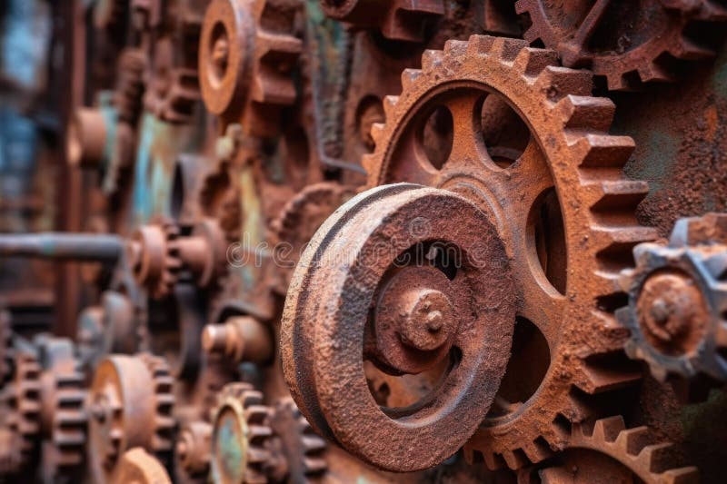 Close-up of Rusty Gears and Cogs in Abandoned Factory Stock ...