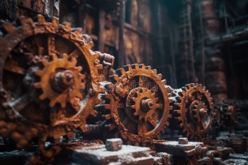 Close-up of Rusty Gears and Cogs in Abandoned Factory Stock Photo ...