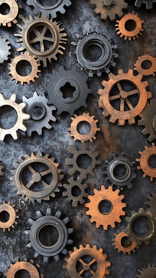 Closeup of Rusty Gears Interlocking on a Dark Background Stock ...