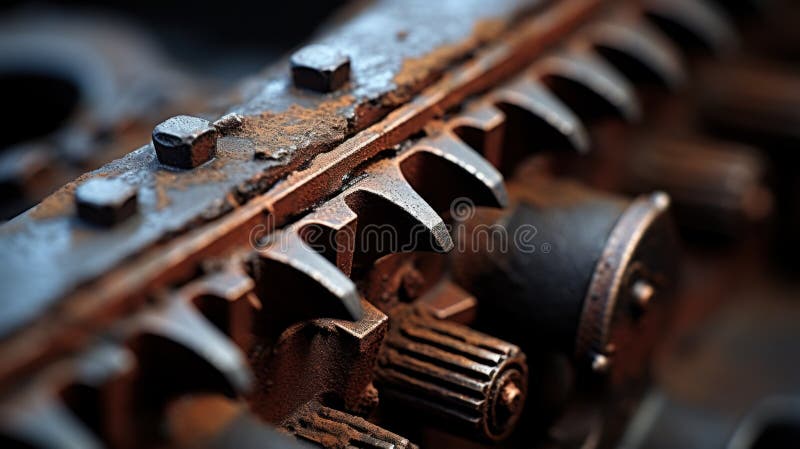 A Close Up of a Rusty Machine with Many Gears, AI Stock Illustration ...