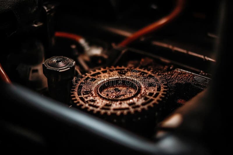 Close-up of Rusty Mechanical Gear in a Dark Engine Compartment Stock ...