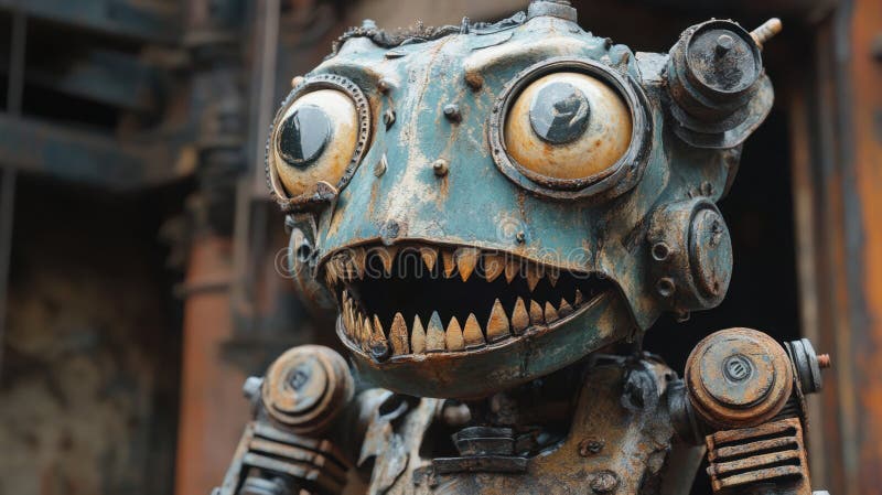 Close-up of Rusty Mechanical Robot with Large Eyes and Teeth Stock ...