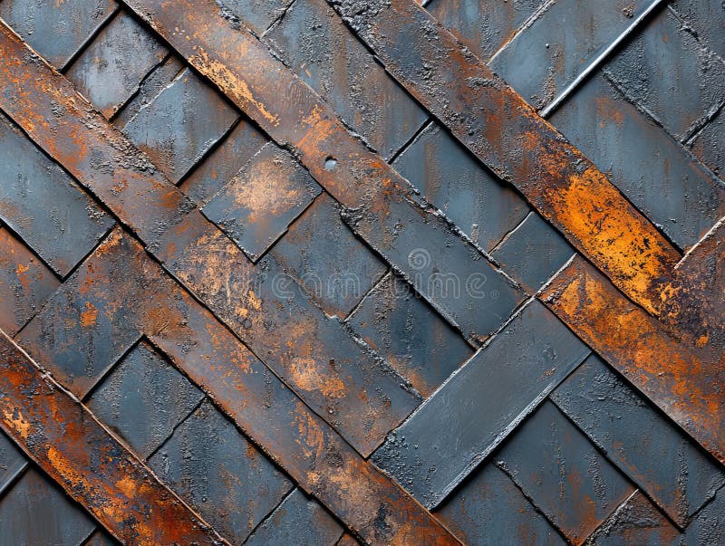 A Close Up of a Rusty Metal Surface with a Herringbone Pattern Stock ...