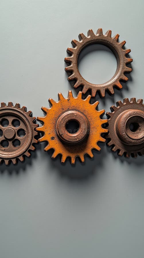Close-Up of Rusty Metallic Gears on a Minimal Light Gray Background ...