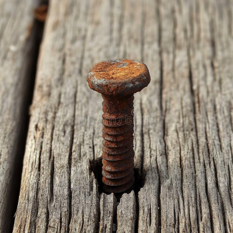 Close-up of a Rusty Nail in Aged Wood with Detailed Texture. Stock ...