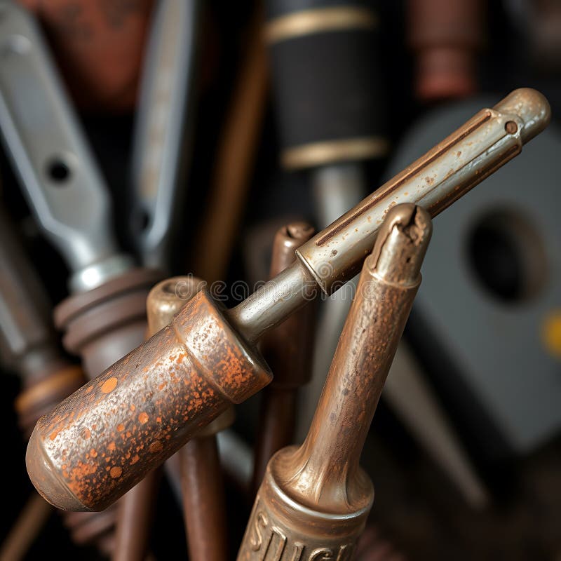 A Close Up of a Rusty Old Screwdriver Set with Worn Handles and a ...