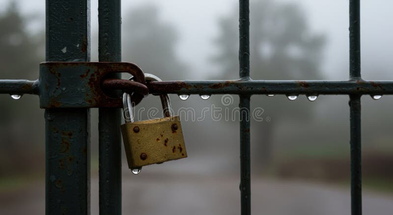 Close-Up Rusty Padlock on Gate Stock Illustration - Illustration of ...