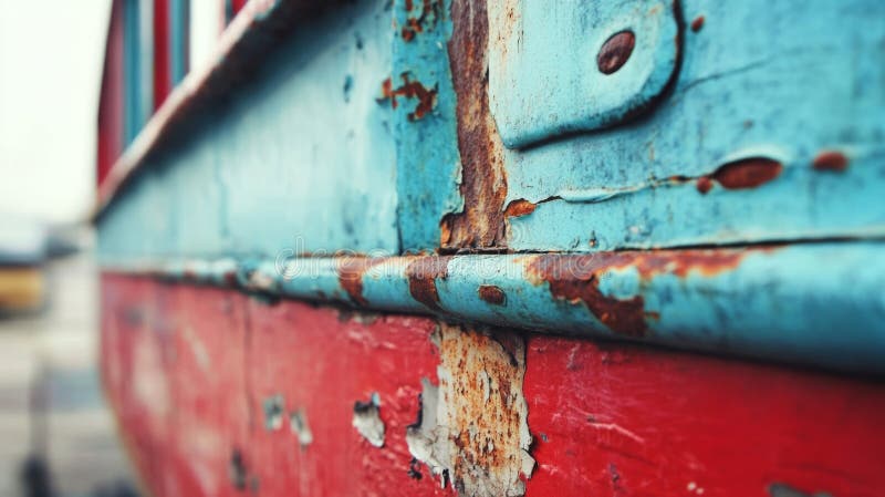 Close-Up of Rusty and Peeling Red and Blue Boat Hull Stock Illustration ...