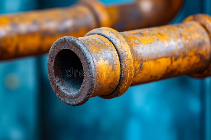 A Close Up of a Rusty Pipe on a Blue Background Stock Photo - Image of ...