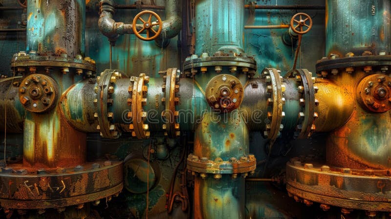 A Close Up of a Rusty Pipe System with Valves and Pipes, AI Stock Photo ...