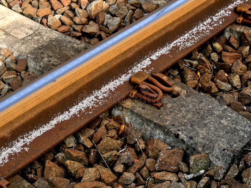 Close Up of a Rusty Railway Track and Gravels Stock Image - Image of ...