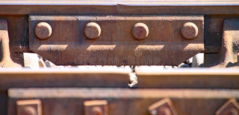 Close Up of Rusty Railway Track Showing the Nuts and Bolts of the ...
