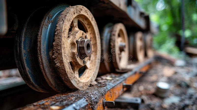 Close-up of Rusty Railway Wheels on Abandoned Track in Forest. Summer ...