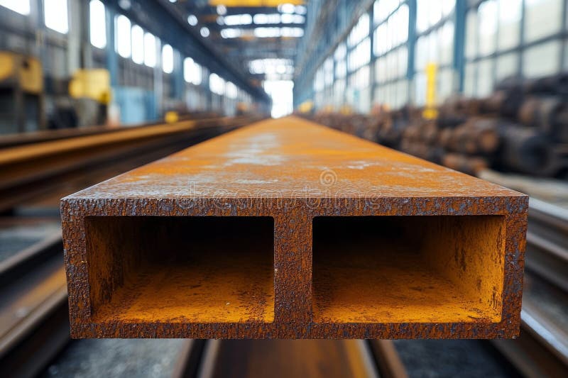 Close-up of a Rusty Rectangular Hollow Section Steel Bar in a Metal ...