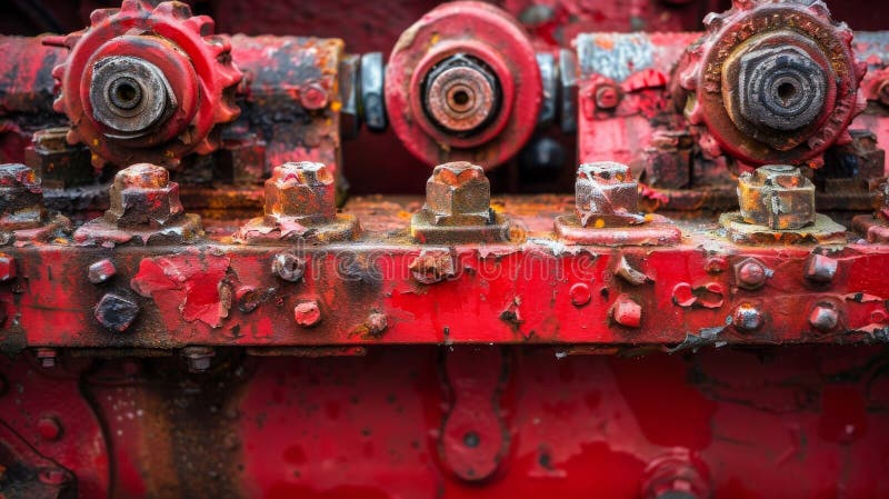 Close-up of Rusty Red Machinery with Gears and Bolts Stock Illustration ...