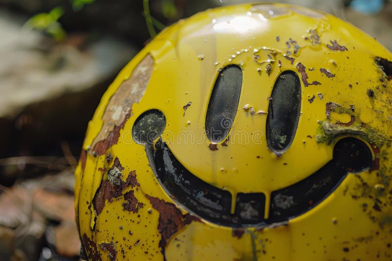 Close Up of a Weathered Yellow Smiley Face Showing Signs of Age and ...