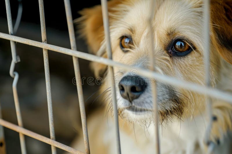 Close Up Sad Large Dogs Caught in Cage. Generative AI Stock Photo ...