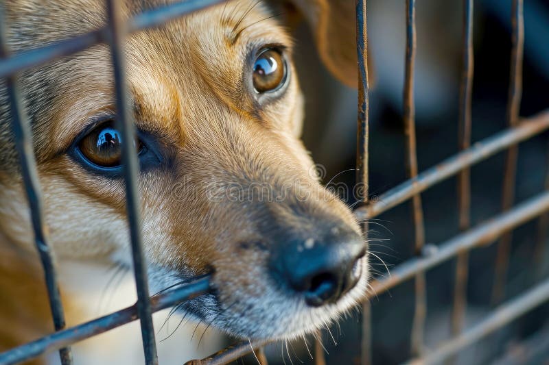 Close Up Sad Large Dogs Caught in Cage. Generative AI Stock Image ...