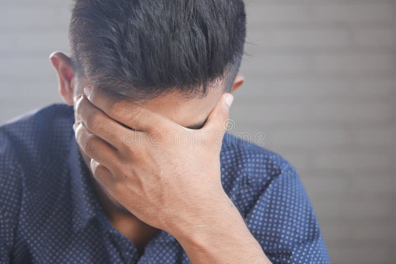 Close Up of Sad Man Covering Face with Hand. Stock Photo - Image of ...