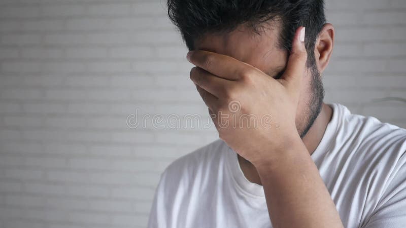 Close Up of Sad Man Covering Face with Hand. Stock Video - Video of ...