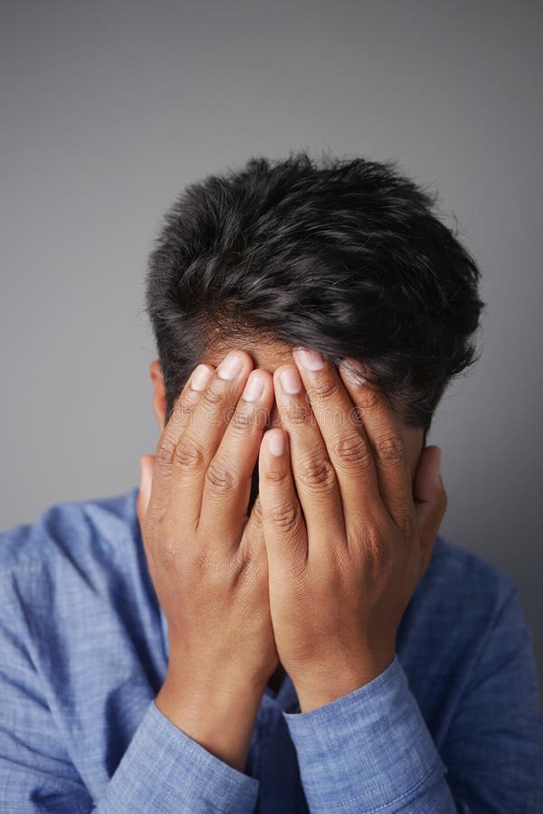 Close Up of Sad Man Covering Face with Hand. Stock Image - Image of ...