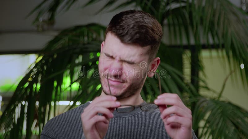 Close-up of a Young Man with Pimples on His Face. the Guy is Sad and ...