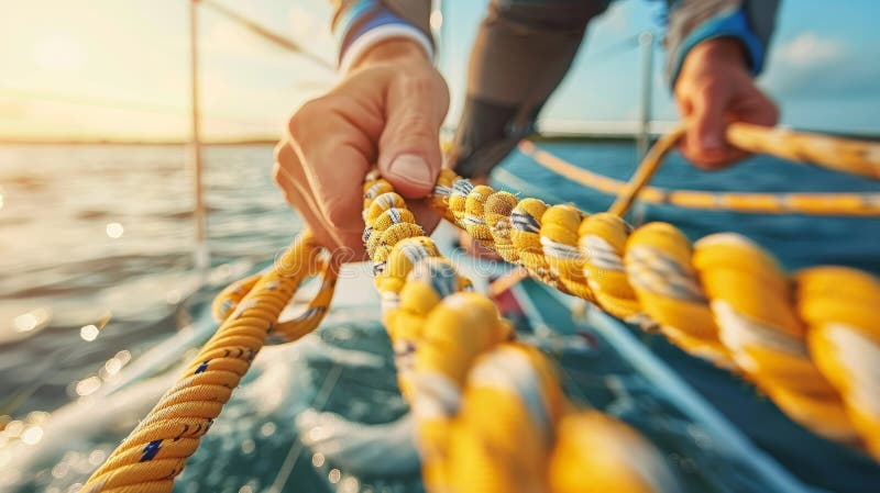 Close Up of Sailor S Precise Rope Adjustment in Olympic Sailing ...