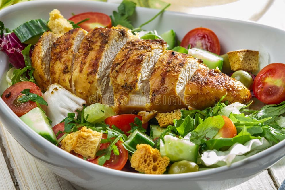 Close-up on a Salad with Chicken Stock Image - Image of emaciated ...