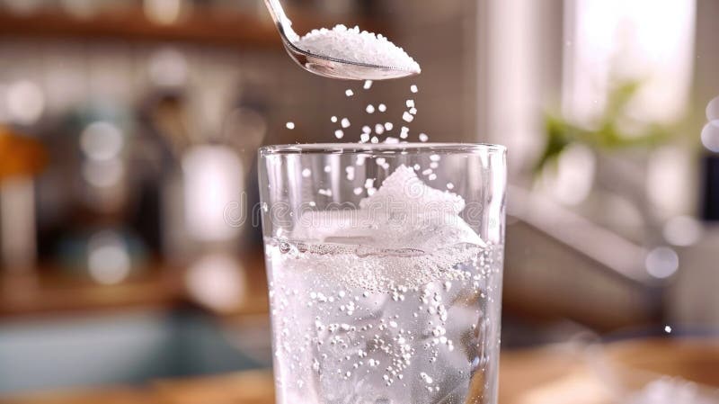 Close-Up of Salt Being Poured into Homemade Electrolyte Drink Stock ...