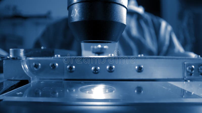 Close-up of Sample Slide on a Microscope Table. Blue Toned Stock Video ...