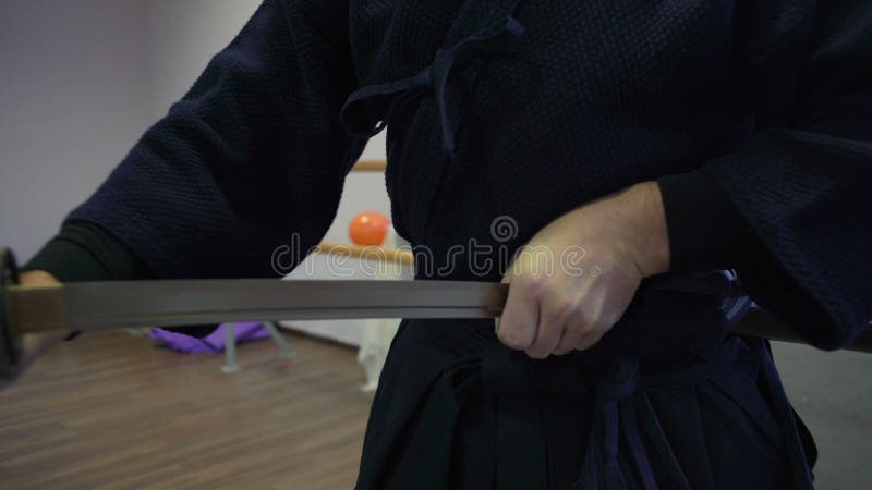 Close-up, Samurai Hands Insert into Katana`s Sword`s Sword Stock Video ...